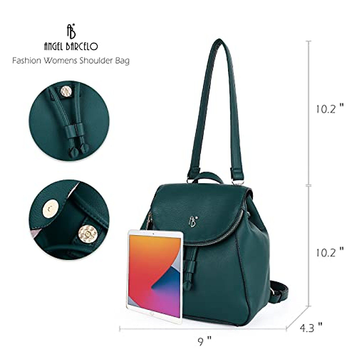 Angel Barcelo Backpack Purse for Women Fashion Backpack Purses PU Leather Daypacks Shoulder Bag Satchel Purse Green