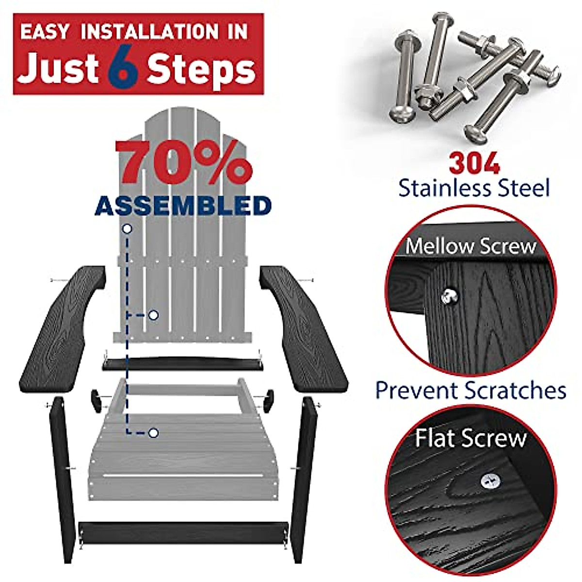 SAKSUN Folding Adirondack Chair Plastic Weather Resistant, Outdoor Chair, Patio Chairs, Lawn Chair, Outside Funiture for Porch, Garden, Deck, Fire Pit, Patio Seating