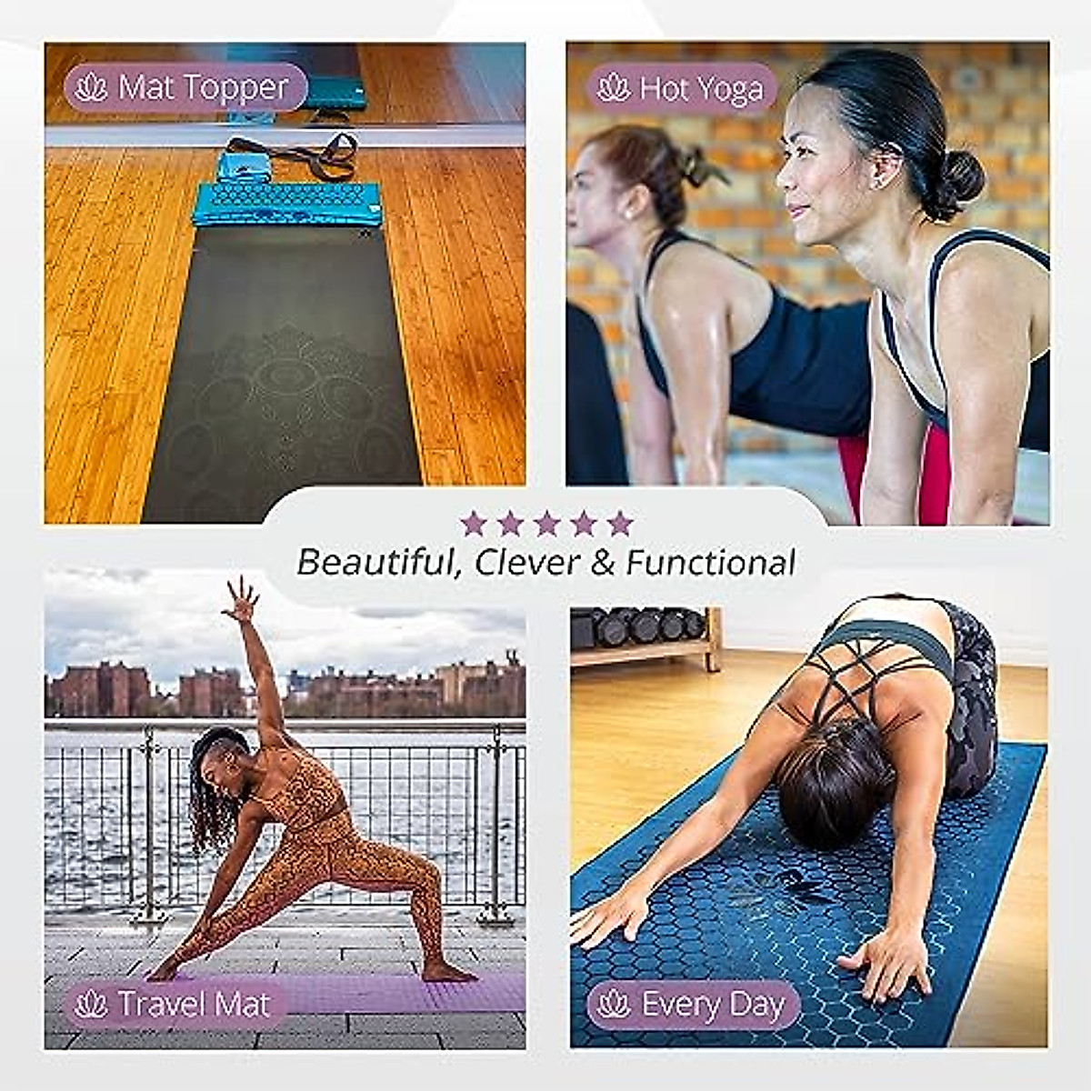 Clever Yoga Mat Towel Non-Slip for Hot Yoga. Grippy Double Sided Suede Microfiber Towel Non-Slip Grip. Multifunctional - No Slip Yoga Mat Towel - Mat Cover - The Travel Yoga Mat Non Slip