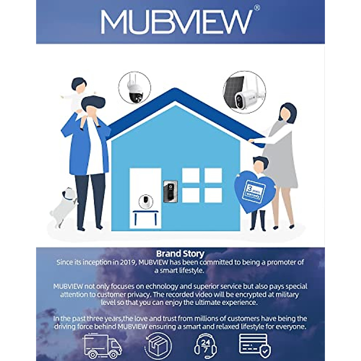 MUBVIEW 2K Security Camera Outdoor, Security Cameras with 360° PZT View, 2.4G WiFi Wired Home Surveillance Cameras, Color Night Vision, Motion Detection, Siren, 2 Way Talk, 24/7, Works with Alexa