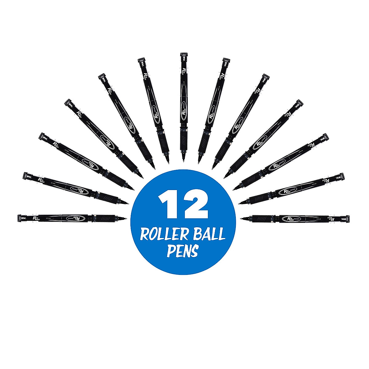 INC R2 ROLLERBALL 0.7 MM Tip Medium Point 12 Count Comfort Grip R-2 Roller ball Pens with Free Flowing Liquid Ink for Smooth Writing, Premium Black Ink Pens for Home, School or Office
