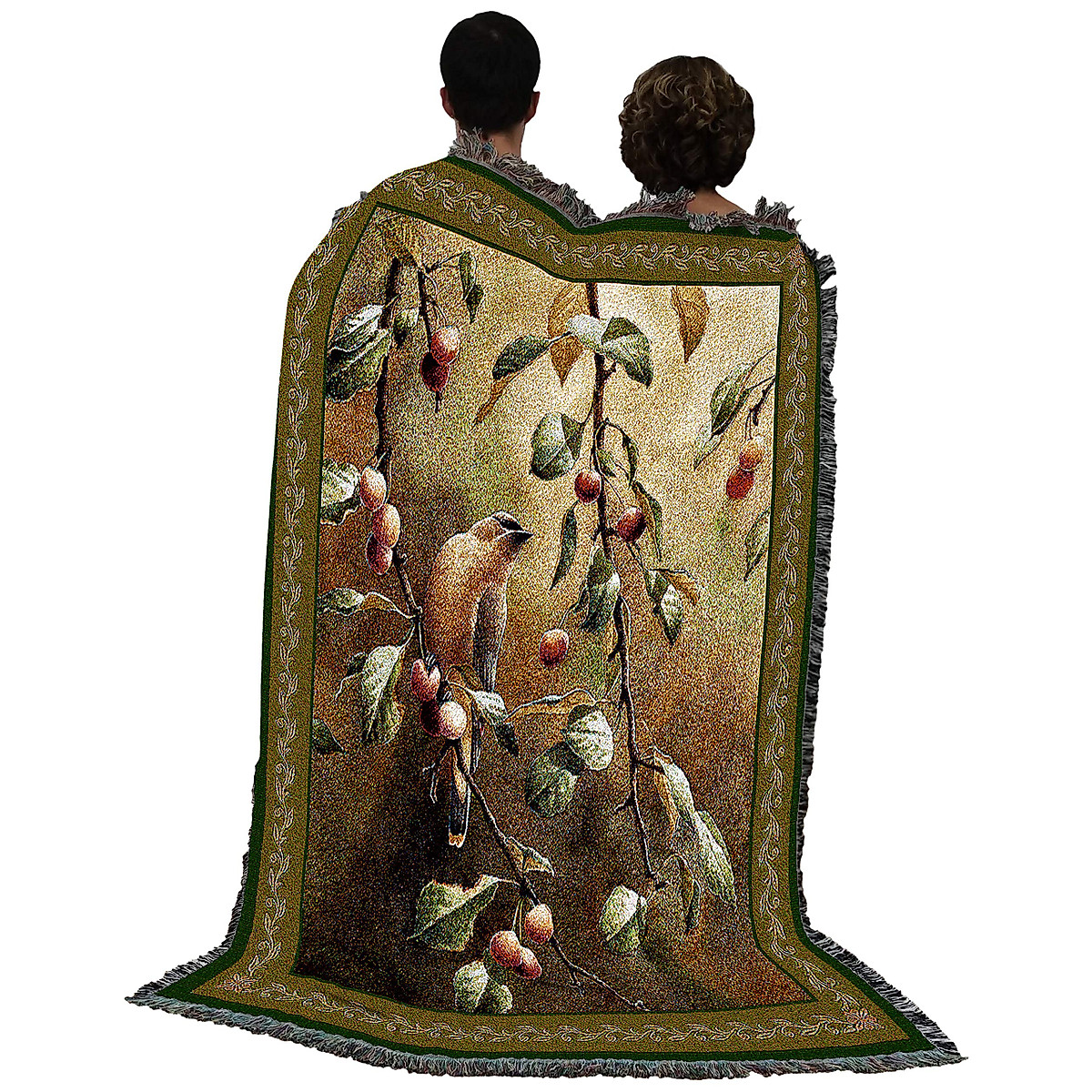 Pure Country Weavers Cherry Chase Blanket - Bird Garden Floral Gift Tapestry Throw Woven from Cotton - Made in The USA (72x54)