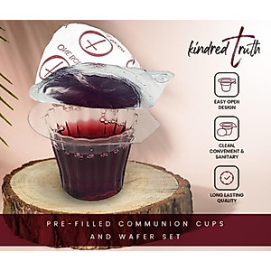 Easy Open 50 Count Pre-filled Communion Cups and Wafer Set by Kindred Truth with Communion Bread and Juice Included - by Kindred Truth