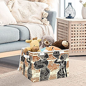 Krafig Art African Girl Foldable Storage Box Large Cube Organizer Bins Containers Baskets with Lids Handles for Closet Organization, Shelves, Clothes, Toys
