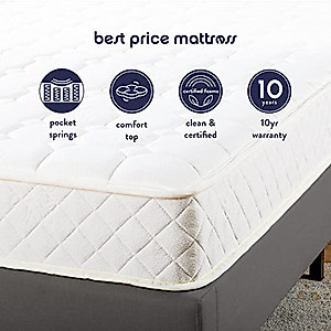 Best Price Mattress 8 Inch Tight-Top Pocket Spring-Mattress - Motion Isolation Individually Encased Pocket Springs, Comfort Foam-Top, CertiPUR-US Certified Foam, Twin