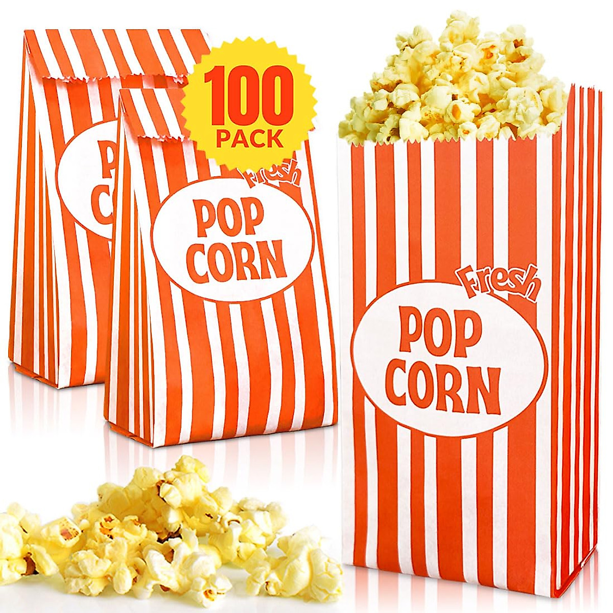 EBEGEE Popcorn Bags, Greaseproof Popcorn Bags Individual Servings, 100 Pcs Convenient Portions Movie Night Supplies, Versatile Popcorn Containers, Ideal for Parties and Events
