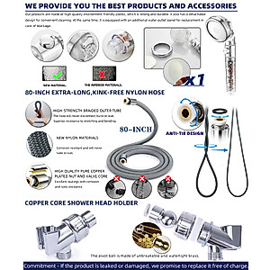 Filtered Shower Head,High Pressure Mineral ShowerHead with Beads Filter for Hard Water,4-Mode,Removable to Prevent Blockage,With Hose Holder Water-Saving Valve and Water Outlet Panel,For Dry Skin&Hair