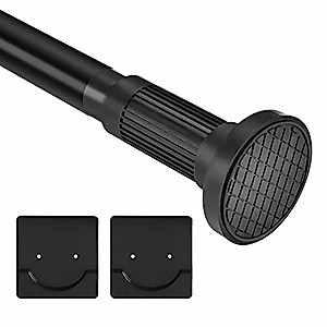 1 Inch Shower Curtain Rod 46-76 Inches, Double Adjustable Black Shower Curtain Rods Stainless Steel, Spring Tension Curtain Rod with Holder, Anti-Slip Waterproof for Bathroom window