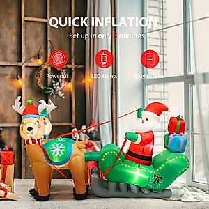 VIVOHOME 6.9ft Long Christmas Inflatable LED Lighted Santa on Green Sleigh with Reindeers and Gift Boxes Blow up Outdoor Yard Decoration