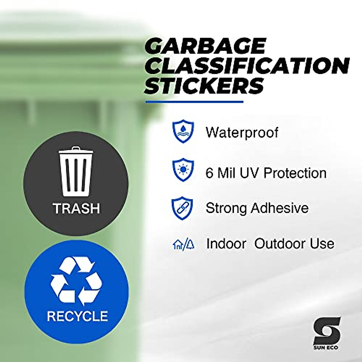 Vinyl Recycle and Trash Sticker,3 Round Logo Sign Decal Labels Self-Adhesive Vinyl Laminated,Waterproof Indoor Blue green 3 x 3 x 0.01 inches