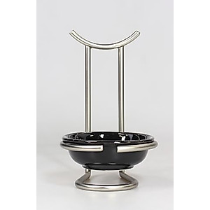 Spectrum Diversified Euro Standing Spoon Rest with Ceramic Dish Upright Utensil Holder for Stovetop & Kitchen Counter Organization, Modern Vertical Design, 1, Satin Nickel/Black