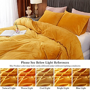 Ivellow Velvet Duvet Cover Queen Set Gold Velvet Duvet Cover Queen Velvet Comforter Cover 3Pcs Ultra Soft Duvet Cover Breathable Solid Luxury Flannel Velour Duvet Cover Zipper Closure Corner Tie