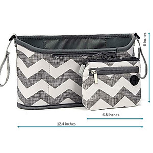 Universal Stroller Organizer Chevron - Non-Slip Stroller Caddy with Cup Holders and Pockets | Sleek Design Stroller Accessory | Fits Most Strollers, incl Jogging Strollers, Travel Systems and Wagons