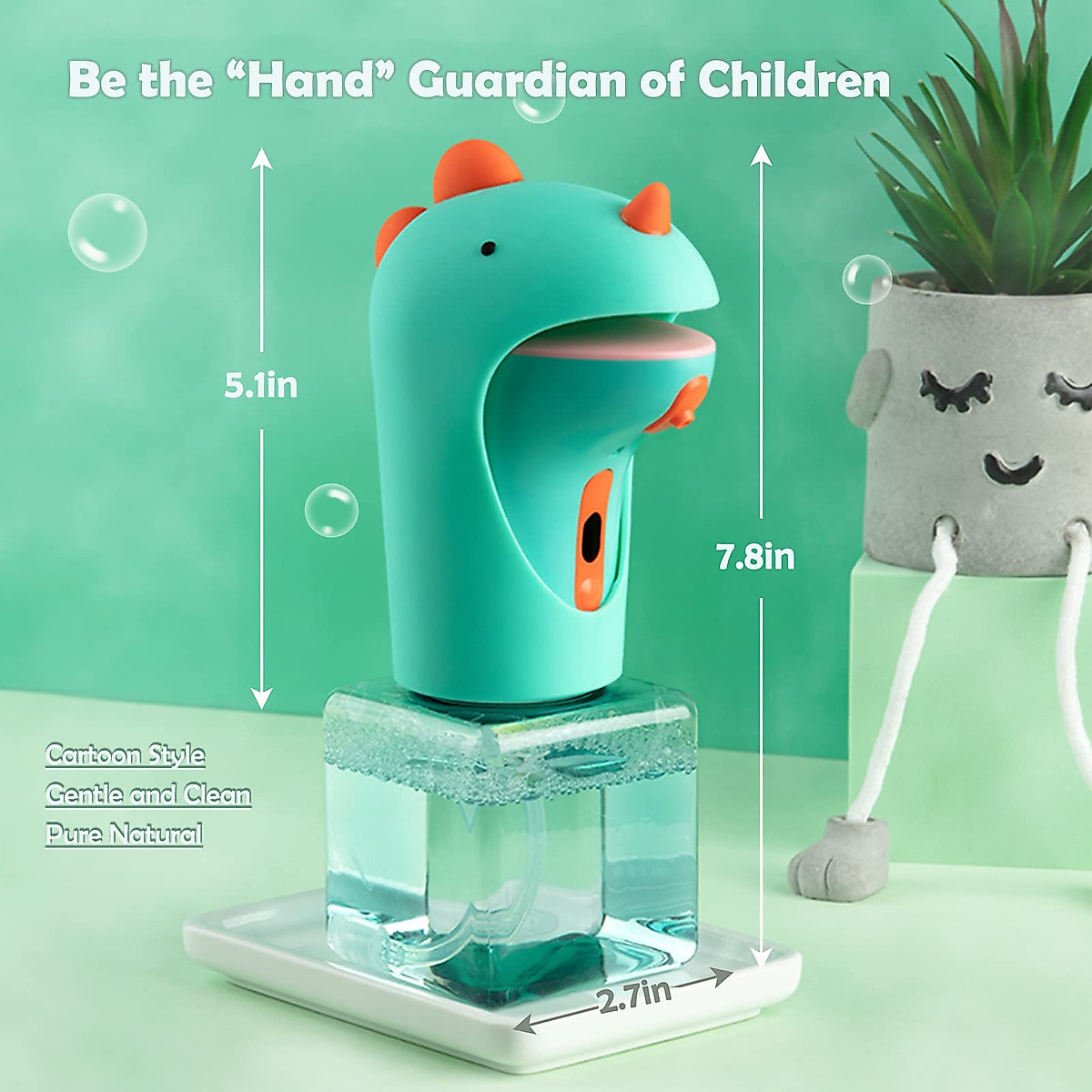 Seawah Automatic Soap Dispenser,Foaming Touchless Soap Dispenser for Kids,IPX6 Waterproof Cute Dinosaur Foam Smart Hand Soap Dispenser for Bathroom,Fun Gifts for Kids(8.7oz)