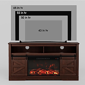 JUMMICO Fireplace TV Stand for 65+ Inch TV with 26'' Fireplace Entertainment Center with Storage Cabinet and Adjustable Shelves, Media Console with Sliding Barn Door for Living Room (Brown)