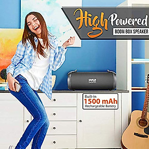 Pyle Wireless Portable Bluetooth Boombox Speaker - 100 Watt Rechargeable Boom Box Speaker Portable Music Barrel Loud Stereo System with AUX Input, MP3/USB/SD Port, Fm Radio, 2.5" Tweeter PBMSPG3BK