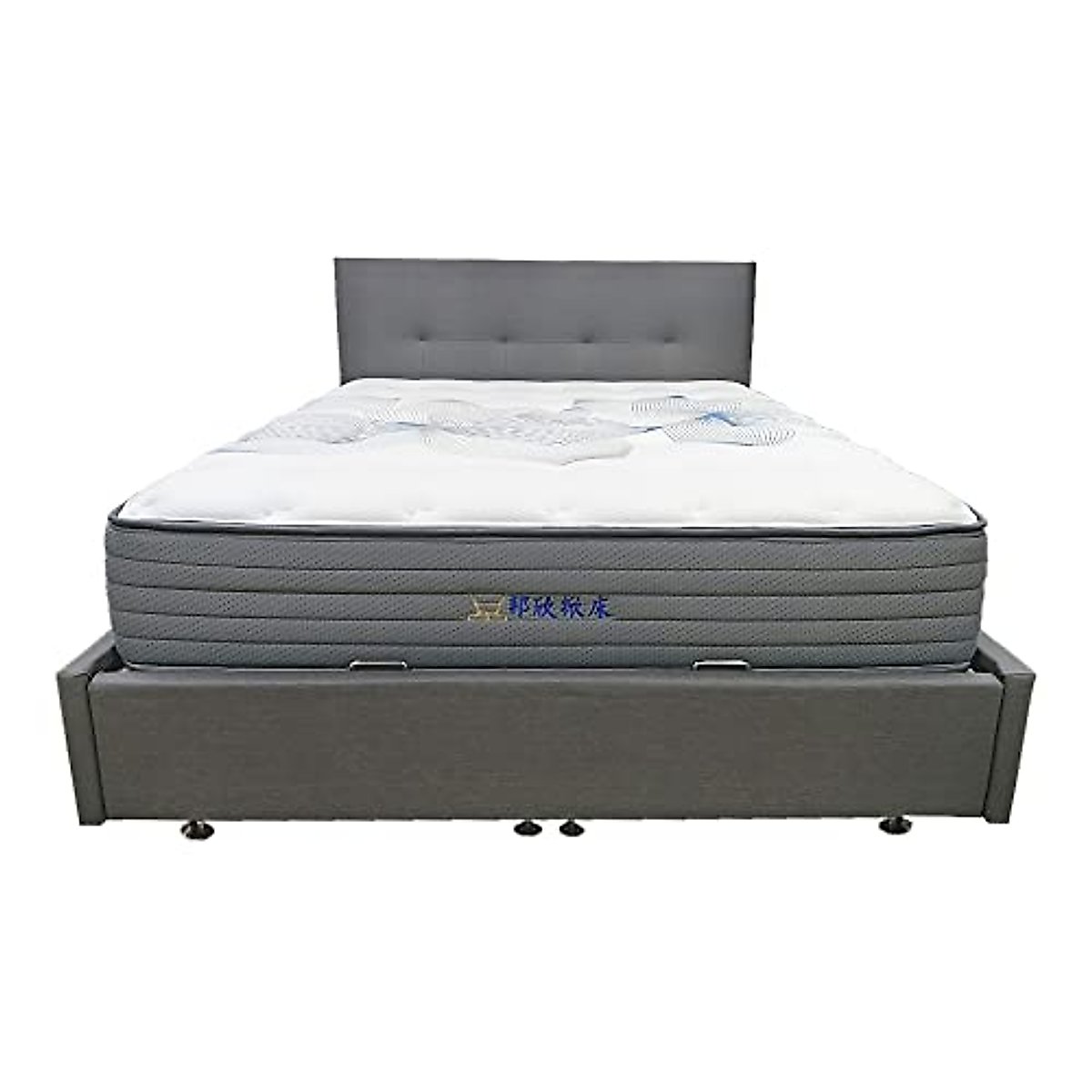 Bangshin Effort Saving and Buffer-Descending Queen Storage Bed, Safety Devices, Cushion Design, Cat Scratch Leather Covered, Reinforced Bottom Plate and 9 cm Rust-Resistant High Feet.