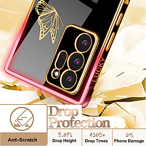 Coralogo for Samsung Galaxy Note 20 Ultra Case Butterfly for Women Girls Girly Pretty Cute Black Phone Cases Gold Plating Butterflies Design with Screen Aesthetic Cover for Note 20 Ultra 5G 6.9"