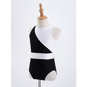 Freebily Sleeveless Gymnastics Leotard for Girls Color Block Ballet Dance Bodysuit Sports Unitard Training Outfit Swimwear Black&White 16 Years