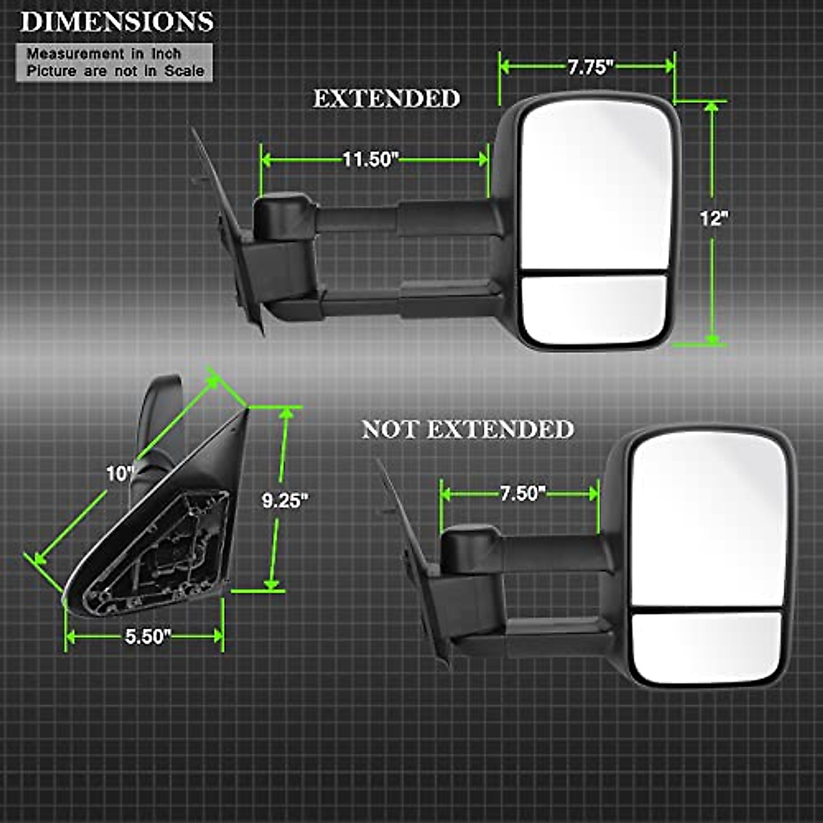 Acanii - Extend Telescoping Towing Side Mirrors Manual Non Heat Left+Right Driver + Passenger For 99-07 Silverado Sierra