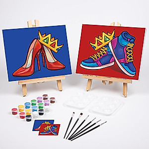 VOCHIC Couples Paint Party Kits Pre Drawn Canvas for Adults for Paint and Sip Date Night Games for Couples Painting kit 12x16 Crown High Heel Sneakers (2 Pack) Valentine
