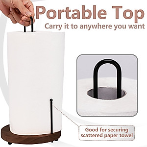 Lorbro Paper Towel Holder, Farmhouse Paper Towel Holder with Heavy Duty Wood Base, Countertop Paper Towel Holder Stand for Kitchen Decor Dining Table Home Brown