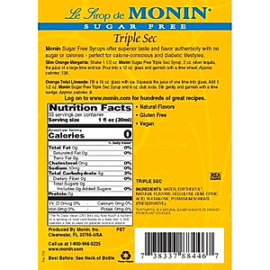 Monin - Sugar Free Triple Sec Syrup, Sweet Orange Flavor, Great for Cocktails, Mocktails, & Mochas, Gluten-Free, Non-GMO (1 Liter)
