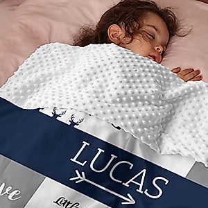 Personalized Baby Blanket for Boys - Custom Baby Blankets for Boys - Deer Baby Blanket- Woodland Nursery Décor - Baby Blankets for Boys Personalized (Blue Woodland)