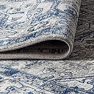 JONATHAN Y MDP106B-8 Modern Persian Vintage Medallion Traditional Indoor Area -Rug Country Easy -Cleaning Bedroom Kitchen Living Room Non Shedding, 8 X 10, Light Grey/Navy