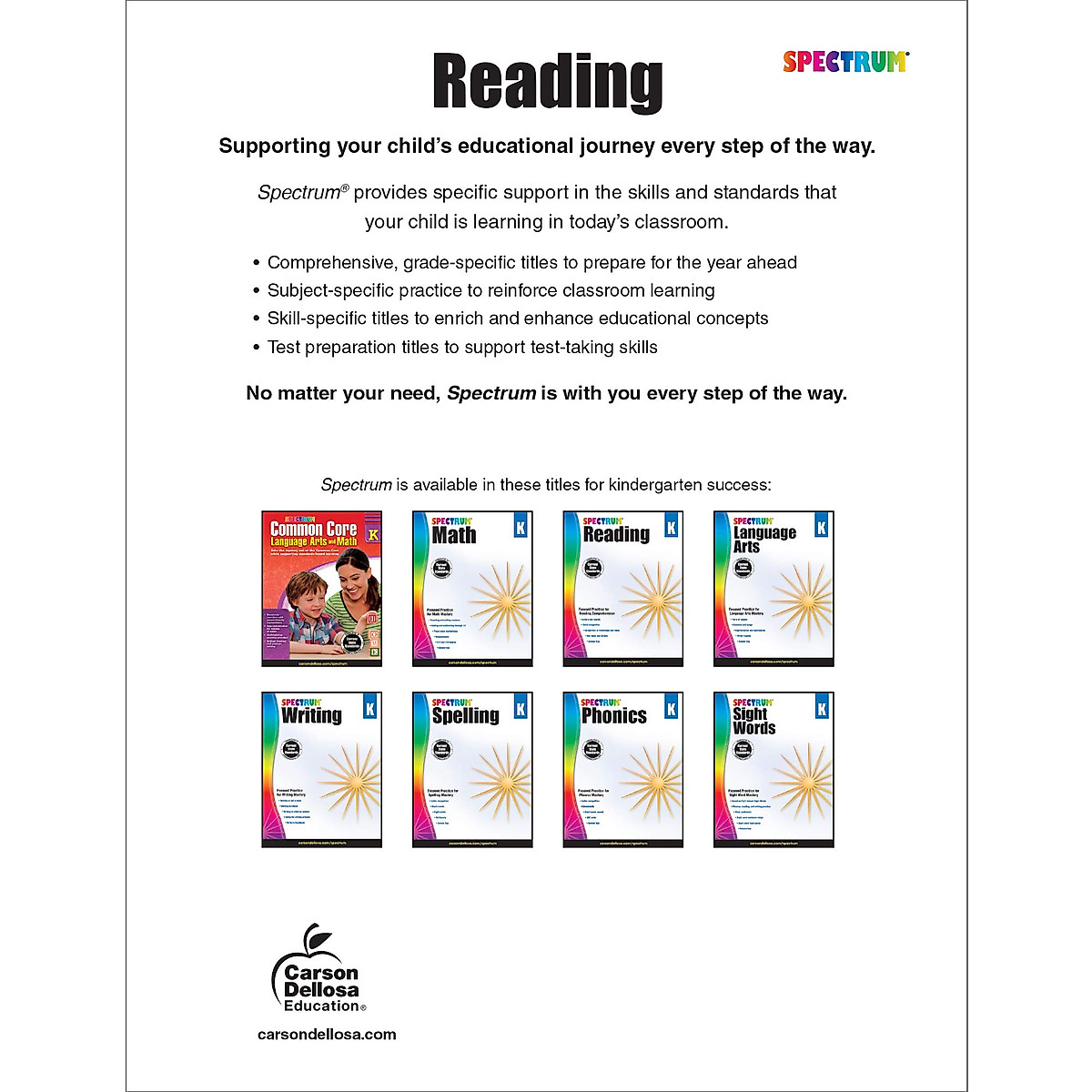 Spectrum Reading Comprehension Kindergarten Workbook, Ages 5 to 6, Kindergarten Reading Comprehension, Letters and Sounds, Word Recognition, Sight Word Activities, and Phonics - 166 Pages