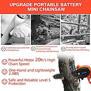 Mini Chainsaw 6-Inch with 2 Battery, Upgrade Brushless Motor, Cordless Power Chain Saws with Security Lock, Hand held Small Chainsaw for Wood Cutting Tree Trimming