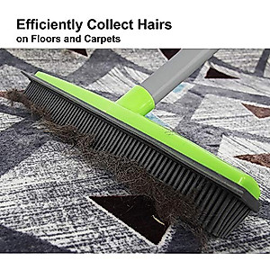 LandHope Push Broom Long Handle Rubber Bristles Sweeper Squeegee Edge 59 inches Non Scratch Bristle Broom for Pet Cat Dog Hair Carpet Hardwood Tile Windows Clean Water Resistant (Multi Segment Handle)