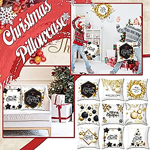 Scceatti Christmas Throw Pillow Covers 18x18 in Short Plush Fluffy Square Farmhouse Pillow Cover with Zipper Print Trendy Theme Pillow Case Protector for Couch Sofa Bed Living Room Decorations Gifts