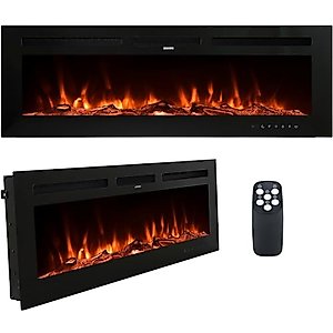 50 Inch Electric Fireplace Wall Mounted Linear LED Flame Fireplace with Remote Control,Timer,Touch Screen,Multicolor Flames,750/1500W Recessed in Wall Fireplace Heater for Living Room