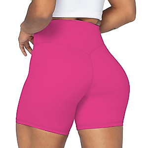 Sunzel Women's Biker Shorts in High Waist Tummy Control with No Front Seam 5" Hot Pink Medium