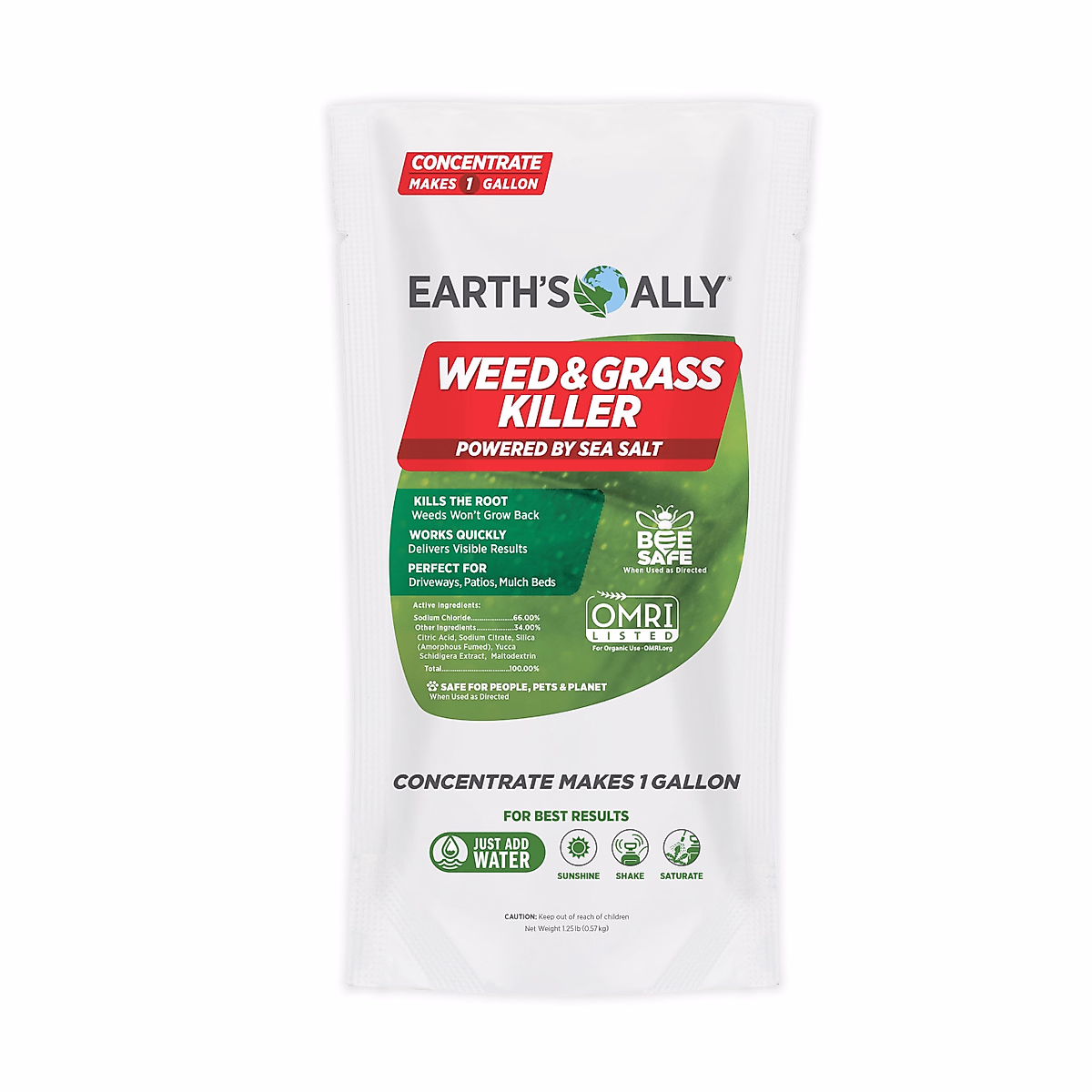 Earth's Ally Weed and Grass Killer Concentrate | Safe, Pet-Friendly Natural Weed Control Spray for Patios, Driveways & Sidewalks, Makes 1 Gallon