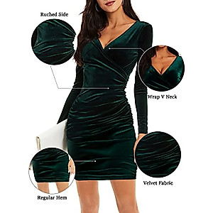 FENSACE Long Sleeve Dress Emerald Green Cocktail Wedding Guest Dresses for Women Fall(Green,Large)