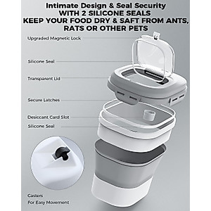 Rice Storage Containers, Collapsible 20-50Lbs Food Storage Bin with Rolling Wheel Airtight Lid,Flour Storage Container with Small Food Container & Scoop for Flour, Sugar, Cereal and Dog Cat Pet food