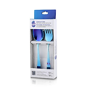 Ahimsa Stainless Steel Forks & Spoons | Cutlery Set | Kids Utensil Set | 100% BPA Free & Dishwasher Safe (Iridescent Blue)