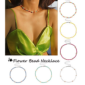 GYSONG Beaded Choker Necklaces For Women Vsco Boho Handmade Flower Necklace Cherry Cute Necklace For Women Beach Necklace Set 6 Pieces