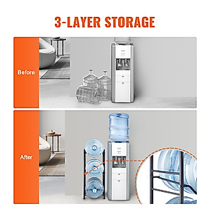 VEVOR 5 Gallon Water Jug Holder, 3 Tiers Water Bottle Holder, Heavy Duty Water Bottle Rack with 3 Slots, Detachable Water Jug Stand for Kitchen, Office, Living Room- Black