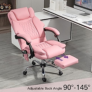 Belandi Massage Office Chair, Diamond-Stitched PU Leather Executive Office Chair High Back Massage Computer Desk Chair with Heated, Footrest, Padded Armrest, Adjustable Height (Pink)