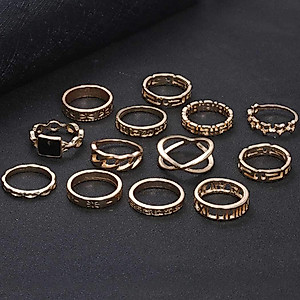 49Pcs Vintage Crystal Knuckle Rings Set Gemstone Boho Stackable Finger Rings Midi Ring for Women Hollow Carved Flowers Gold&Silver Ring Crystal Joint Rings