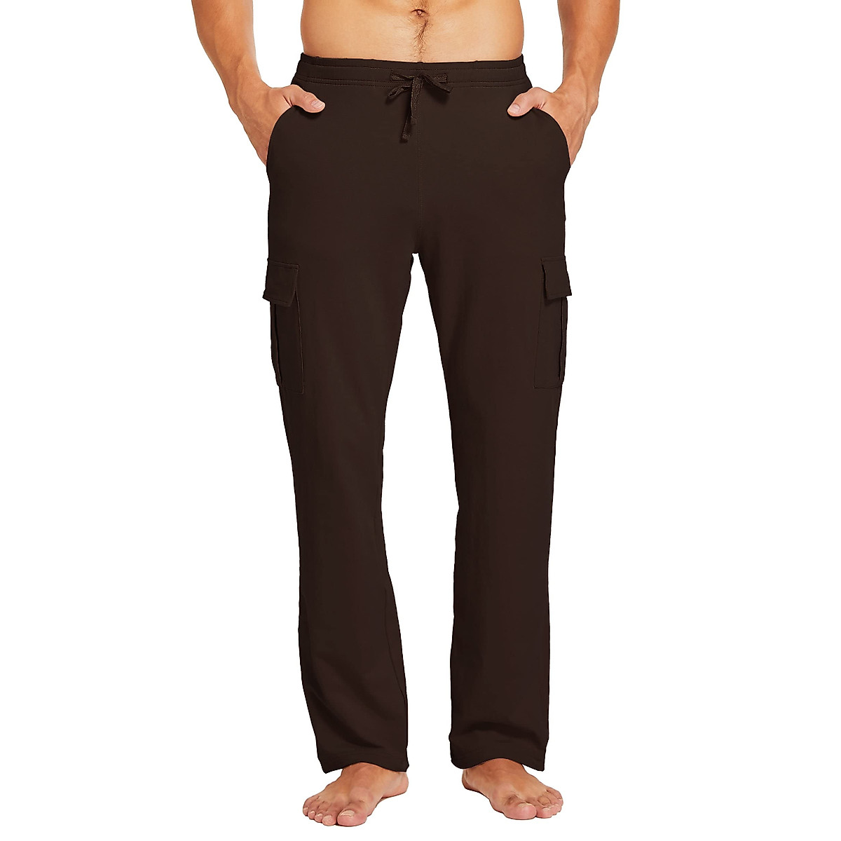 Willit Men's Cotton Yoga Sweatpants Athletic Lounge Pants Cargo Open Bottom Joggers Straight Leg Casual with Pockets Coffee XL