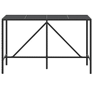 vidaXL Modern Bar Table with Black Glass Top, PE (Poly Rattan) Material, Weather-Resistant, Outdoor Garden Patio Furniture with Sturdy Steel Frame, Dimensions: 70.9"x27.6"x43.3"