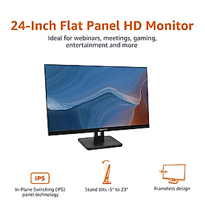 Amazon Basics 24 Inch Monitor Powered with AOC Technology, FHD 1080P, 75hz, VESA Compatible, Built-in Speakers, Black