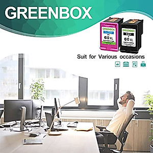 GREENBOX Remanufactured 60XL Ink Cartridges Replacement for HP 60 XL 60XL Combo Pack for PhotoSmart C4780 C4680 C4795 C4640 Deskjet F4480 F4440 F2430 F4280 Envy 110 120 111 114 (1 Black 1 Tri-Color)