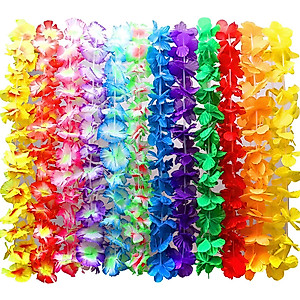 36 Counts Hawaiian Leis Necklace Tropical Luau Hawaii Silk Flower Lei Theme Party Favors Wreaths Headbands Holiday Wedding Beach Birthday Decorations (3 Dozens)