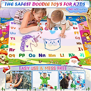 Water Doodle Mat Toys for Ages 2-4, 40 X 30 Inch Large Water Painting Doodle Drawing Mat, Toddler Toys for Age 3 4 5 6 7 Year Old Girls Boys Birthday Gift, Mess Free Coloring Painting Learning Toys