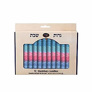 SHALHEVET LIGHT Safed Candle Company Shabbat Candles Box Set Hand Dipped Made in Israel (Blue/SkyBlue)